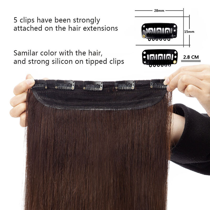 One Piece Clip In Remy 100% Human Hair Extensions Weft 3/4 Full Head ...