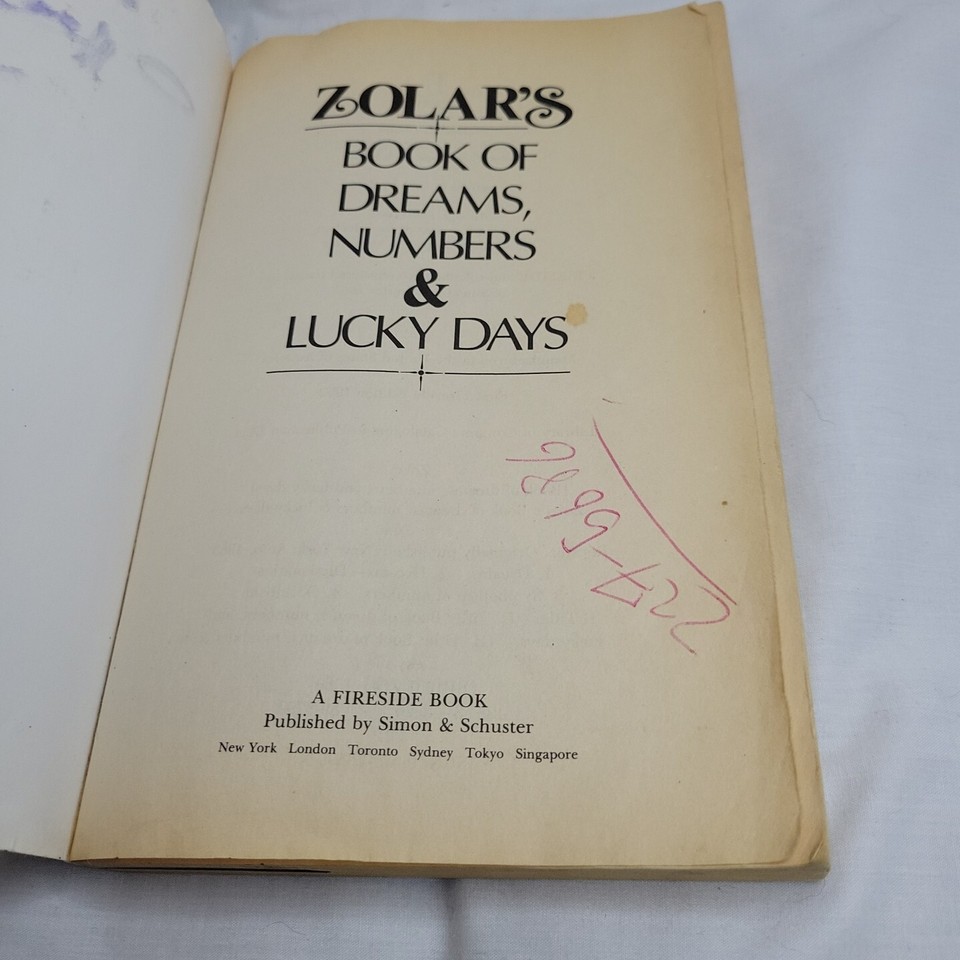 Zolar's Book of Dreams Numbers and Lucky Days by Zolar 1989 Signed ...