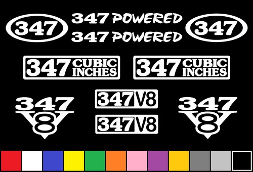 347 V8 POWERED 10 DECAL SET STROKER 302 ENGINE STICKERS EMBLEMS FENDER ...