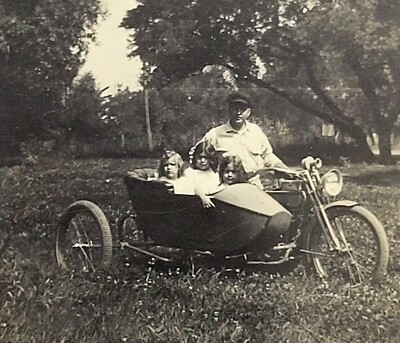 RPPC Motorcycle Rig Hack Sidecar w/ Man & 3 Little Girls Real Photo ...