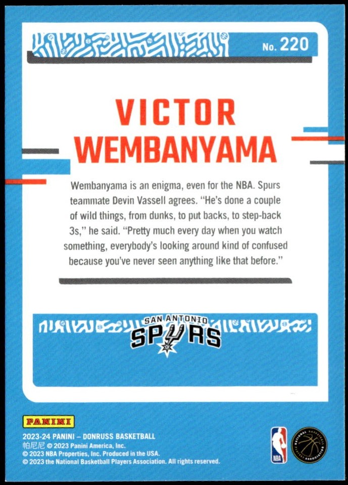 2023-24 Donruss #220 Victor Wembanyama Rated Rookie E1 | eBay