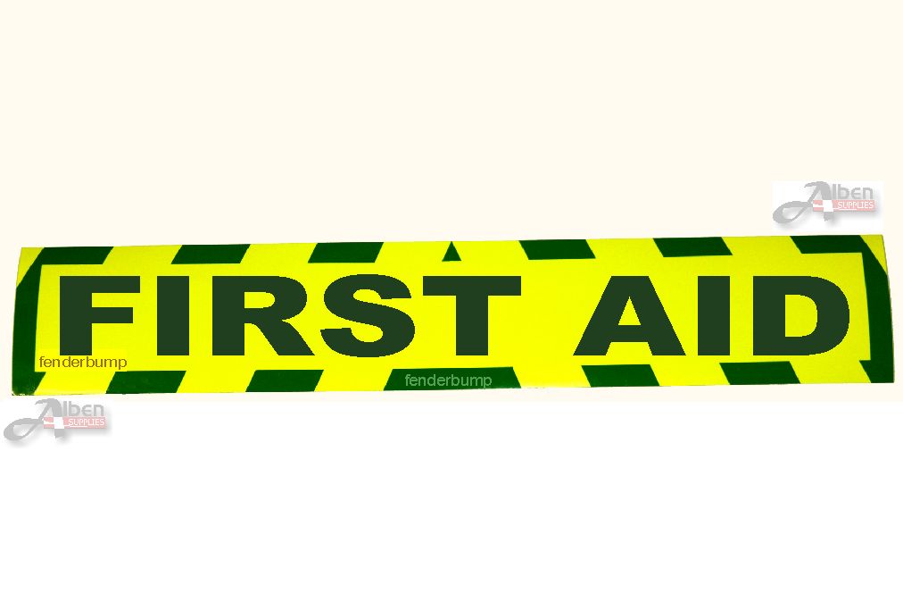 MAGNETIC FIRST AID CHEVRONS GREEN WORDING CAR SIGN HI VIS YELLOW 600mm ...
