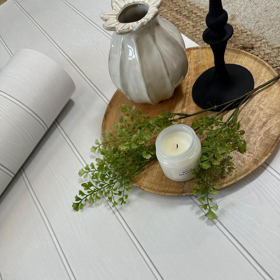 Beaded Wood Effect Panel Wallpaper 3D Realistic Look White Panels ...