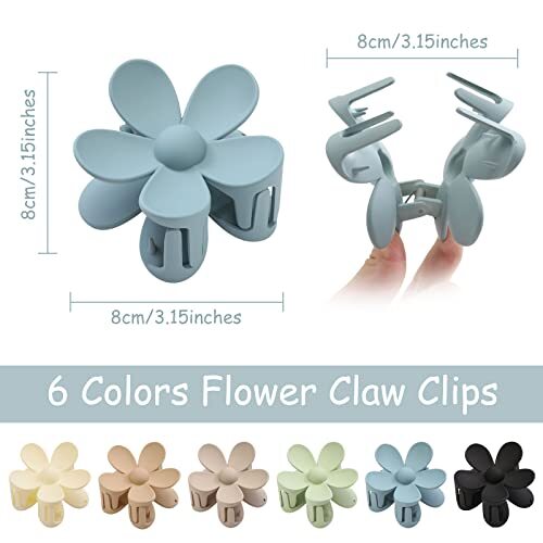 6PCS Matte Flower Hair Clips Large Claw Clips For Women Thick Hair Big ...