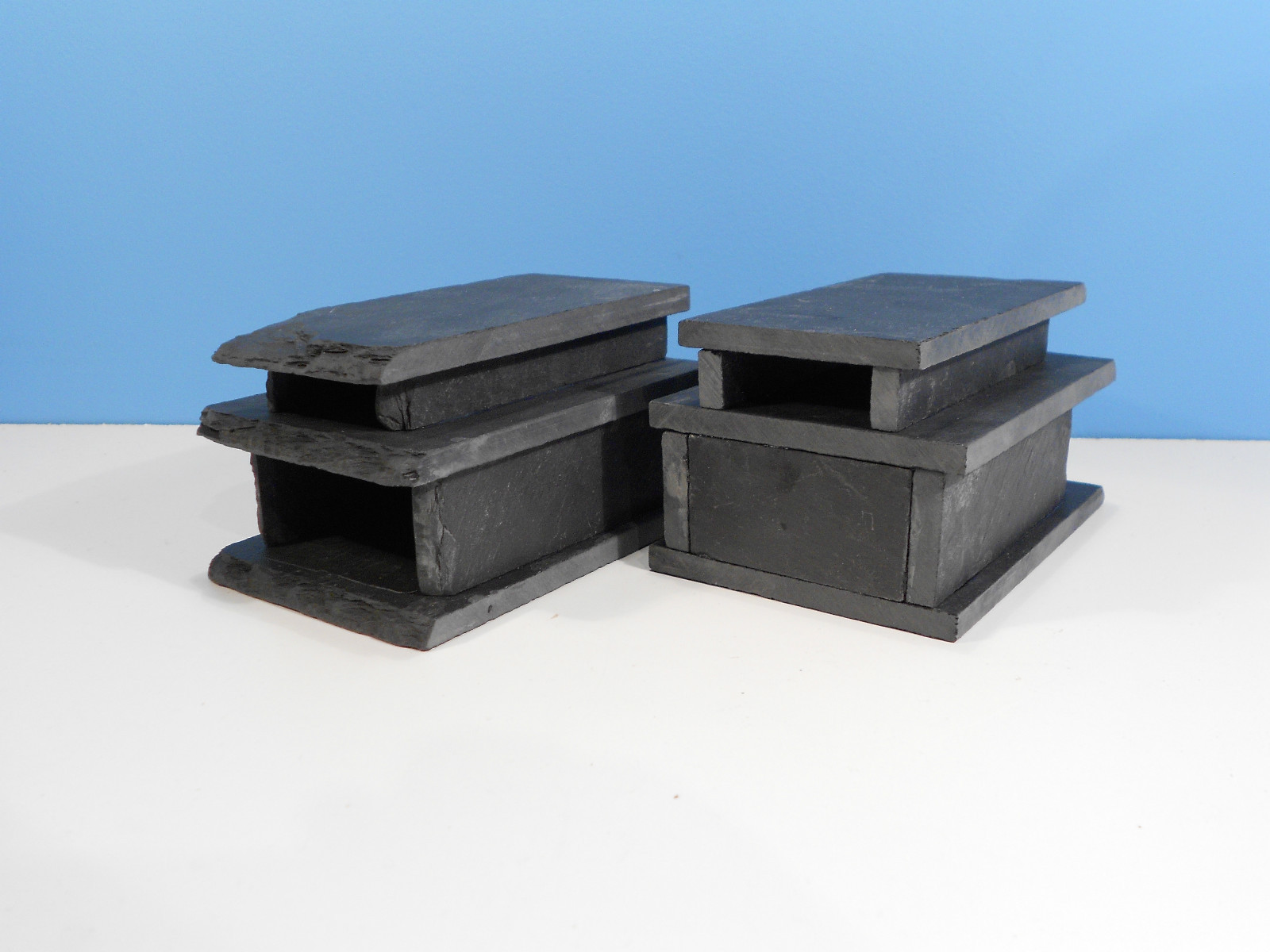 2 x NATURAL Slate Rock Cave Ornament for Aquarium Fish Tank, Shrimp ...