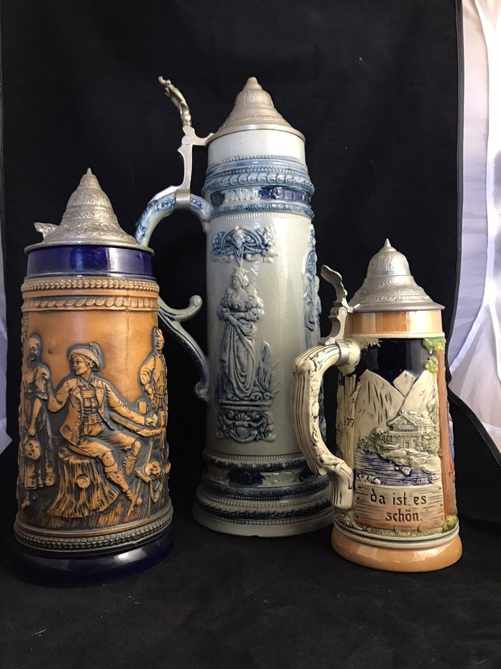 COLLECTION of 3 Rare German BEER STEINS High Quality Numbered Antique & Vintage | eBay