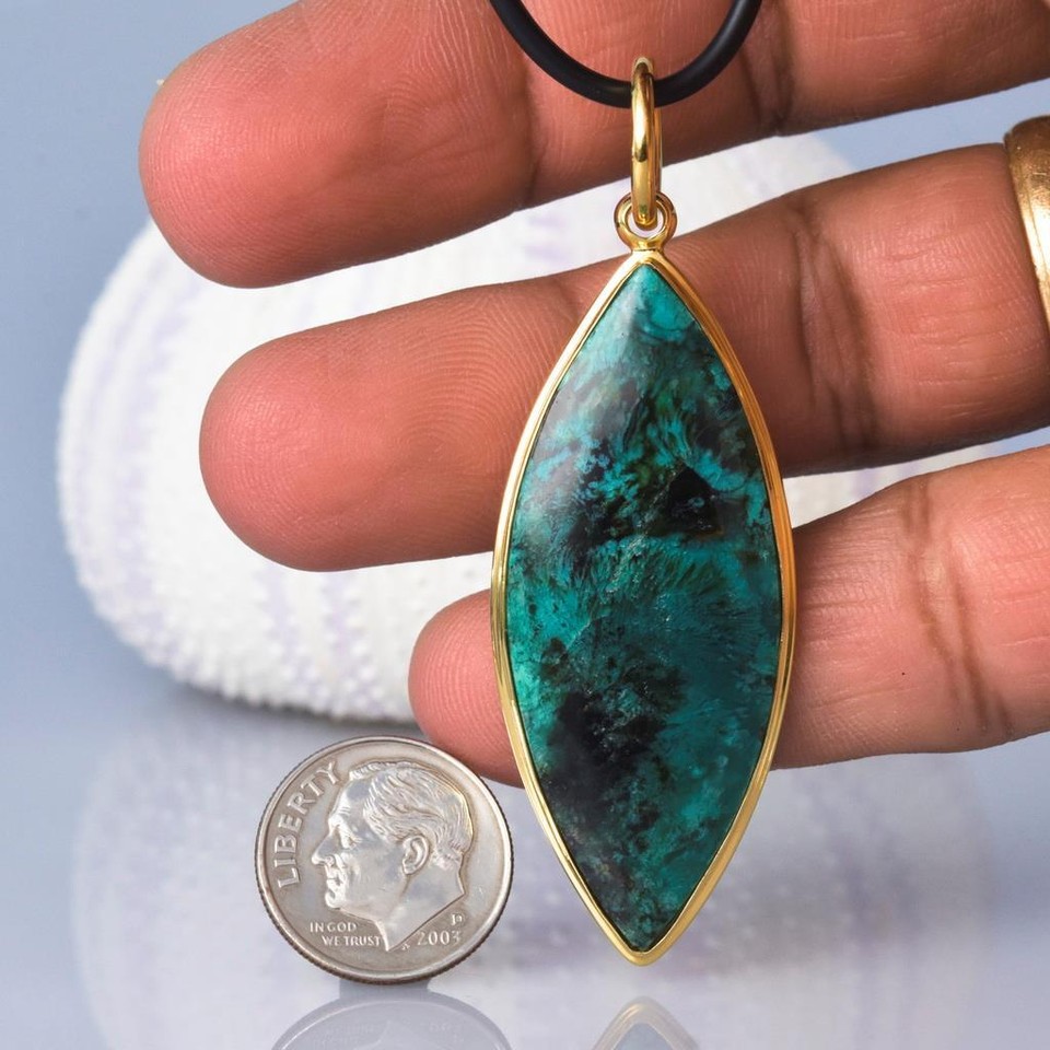 Pendant Gold Vermeil Sterling Gem Silica Chrysocolla Bacan Gem Cabochon ...