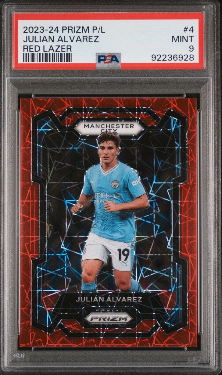 2023-24 Panini Prizm Julian Alvarez Red Lazer Prizm /49 #4 Manchester ...
