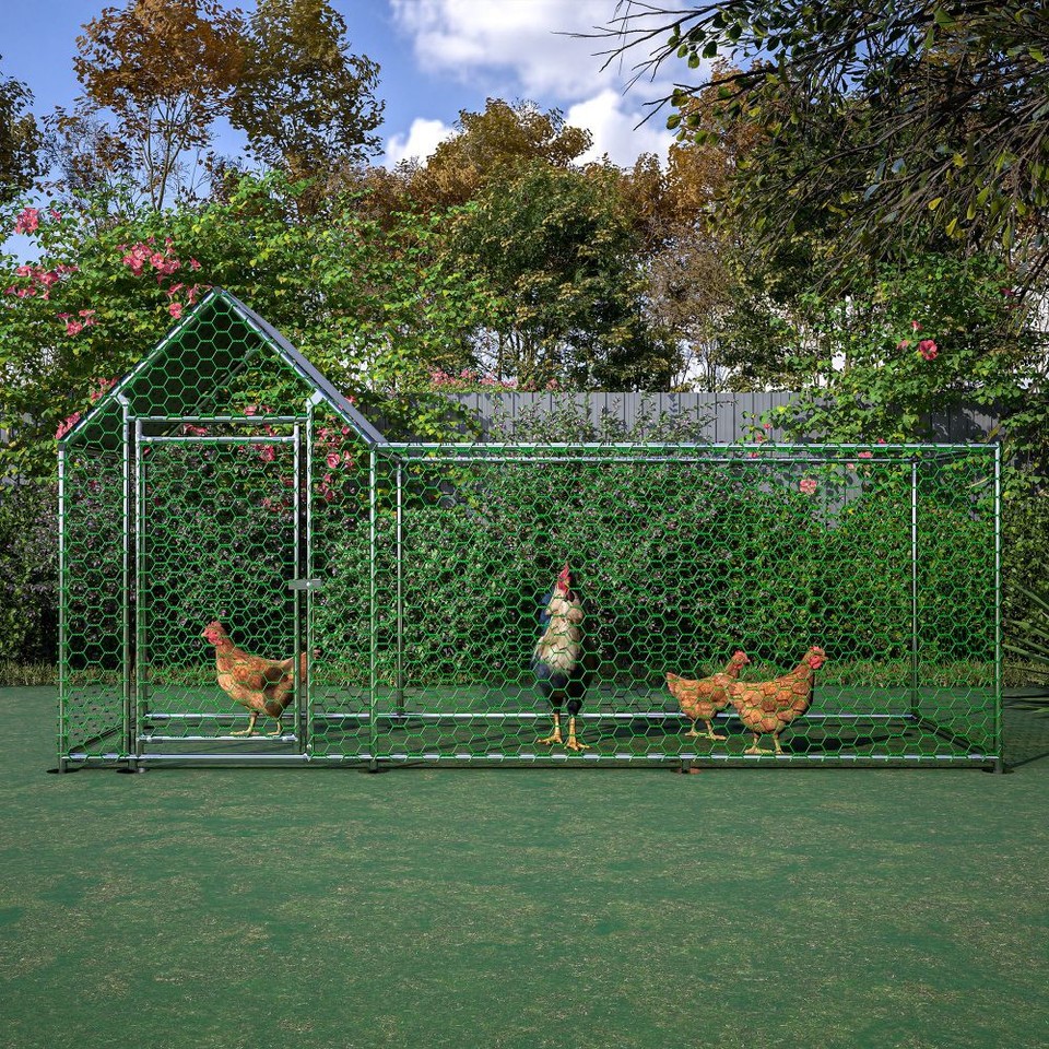 Metal Chicken Coop Walk-in Chicken Pen Large Chicken Run Hen House for ...