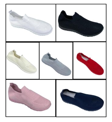 Women's Slip On Mesh Trainers Sneakers Run Fitness Gym Sports Pumps ...