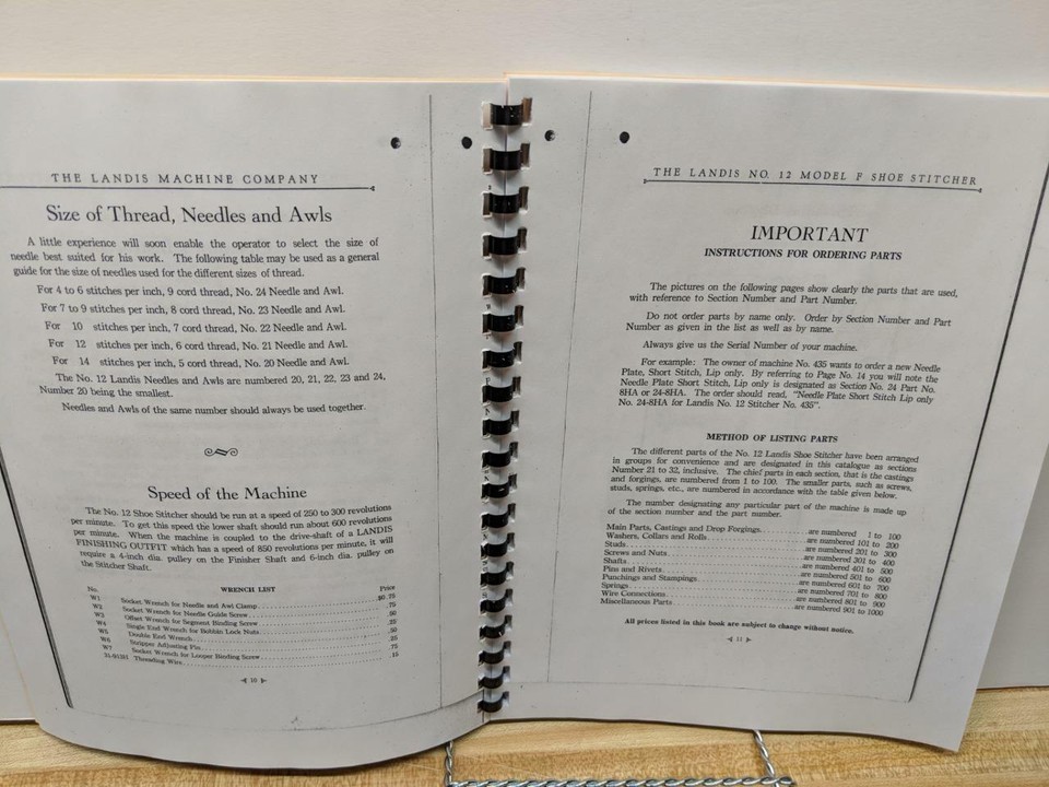 Landis #12 Model F Stitcher Instructions and Parts Manual Sewing ...