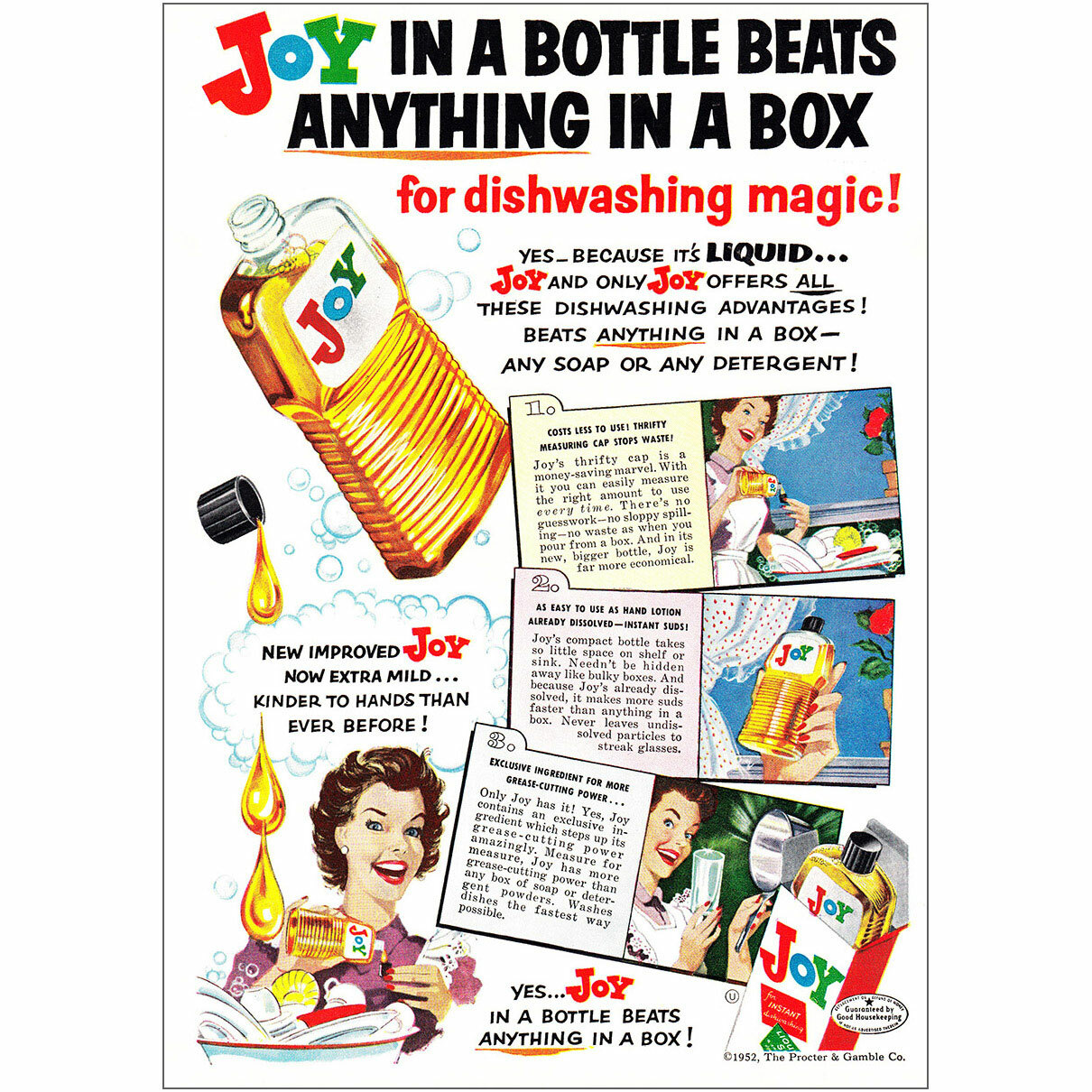 1952 Joy Liquid Soap: Bottle Beats Anything in a Box Vintage Print Ad ...