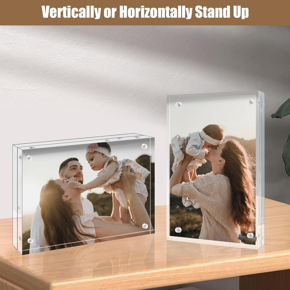 4x4 Acrylic Frames 3 Pack, 20mm Thicker Frameless Clear Picture Frames ...