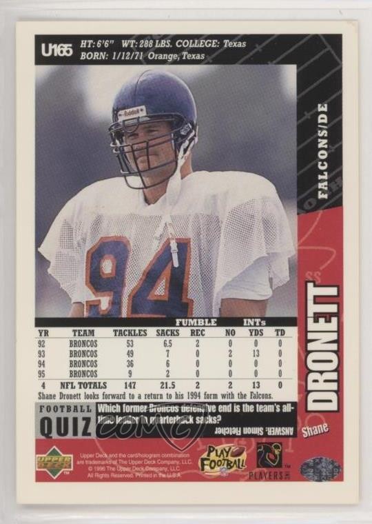 1996 Upper Deck Collector's Choice Update Shane Dronett #U165 | eBay