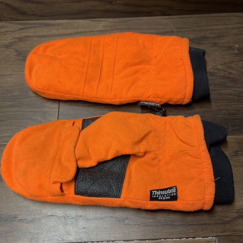 Pair of Men's Hunter Orange Hot Shot Hunting Mittens / Gloves w ...