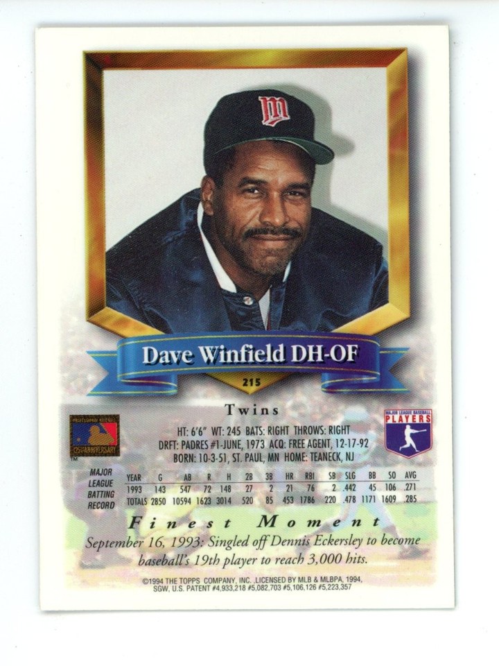 1994 Finest Dave Winfield #215 Minnesota Twins | eBay