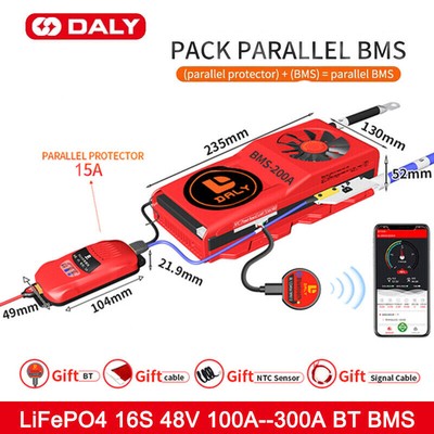 Daly Smart LiFePO4 16S 48V 200A 250 BT BMS Battery Board 15A Parallel ...