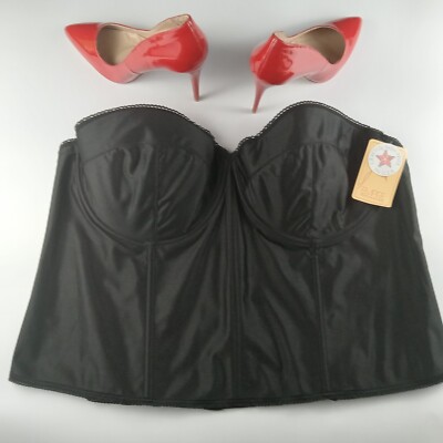 SZ 50 Vtg Corset Bustier Top Black Boudoir Pinup SEXY LINGERIE NWT 50DD ...