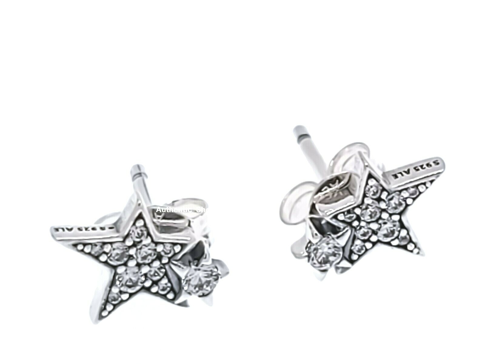 New Authentic PANDORA 925 Ale Sparkling Asymmetric Stars Stud Earrings ...