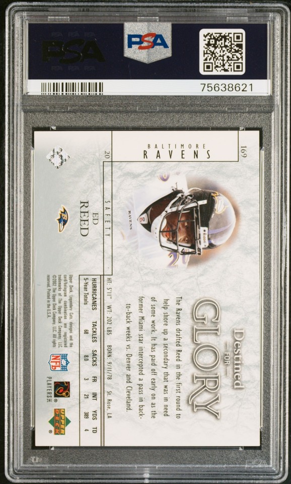 Ed Reed 2002 UD SP Legendary Cuts Signed Rookie Card #169 Auto PSA 10 ...