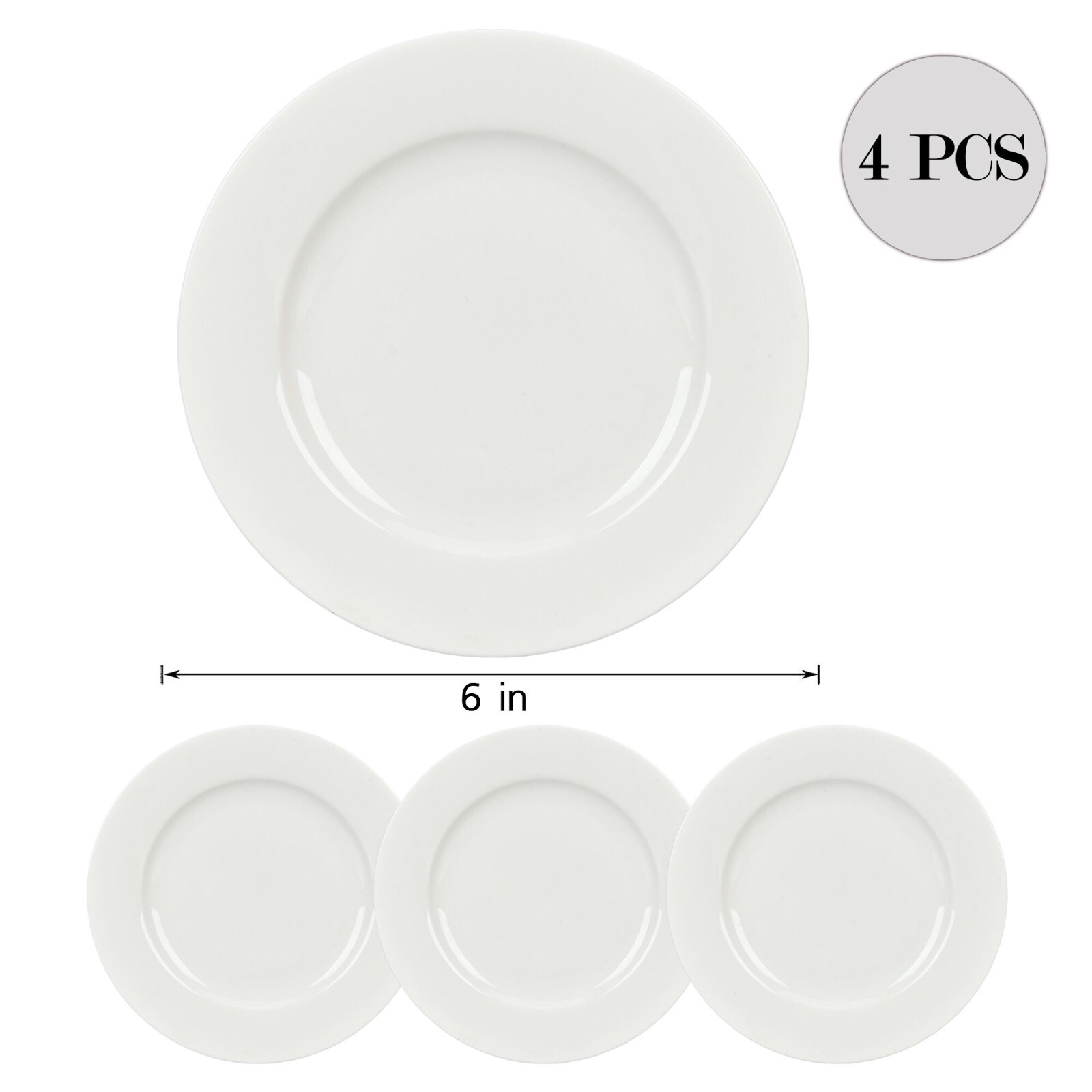 4 pc White Dessert Plate Set Bone China Side Plate Porcelain Bread ...