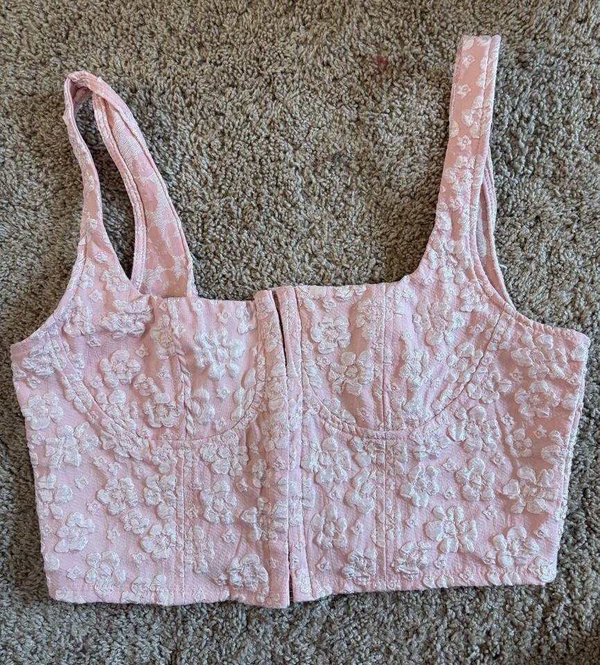 Wild Fable Corset Top Women’s Medium M Pink Floral Cropped Sleeveless ...