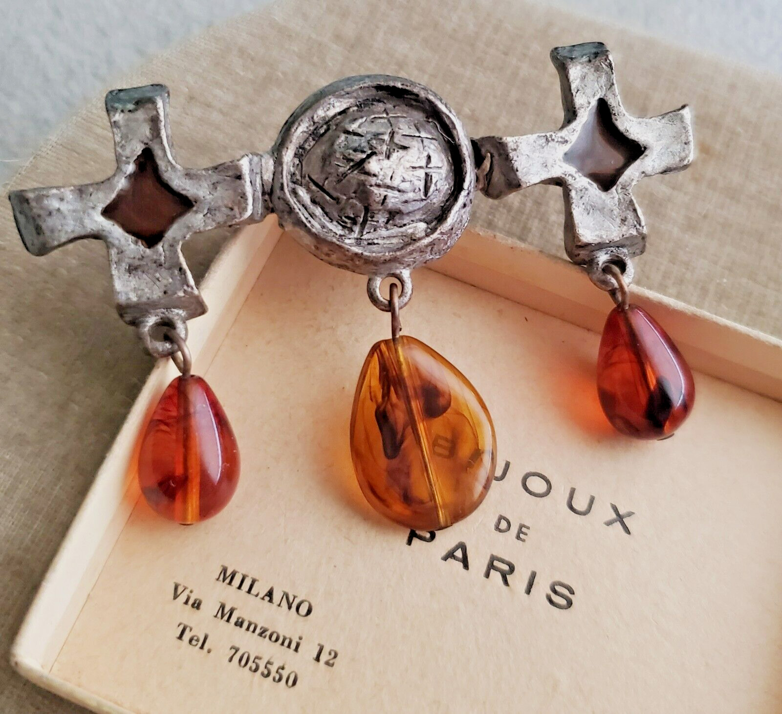 Vintage Kate Hines Brutalist Poured Resin Double Cros… - Gem