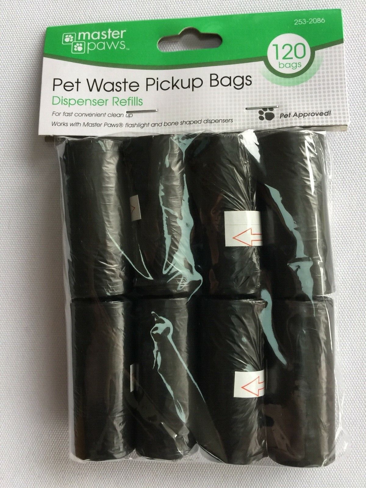 PET WASTE PICKUP BAGS, MASTER PAWS ONE 8 PACK PACKAGE OF 120 BAGS, NEW ...
