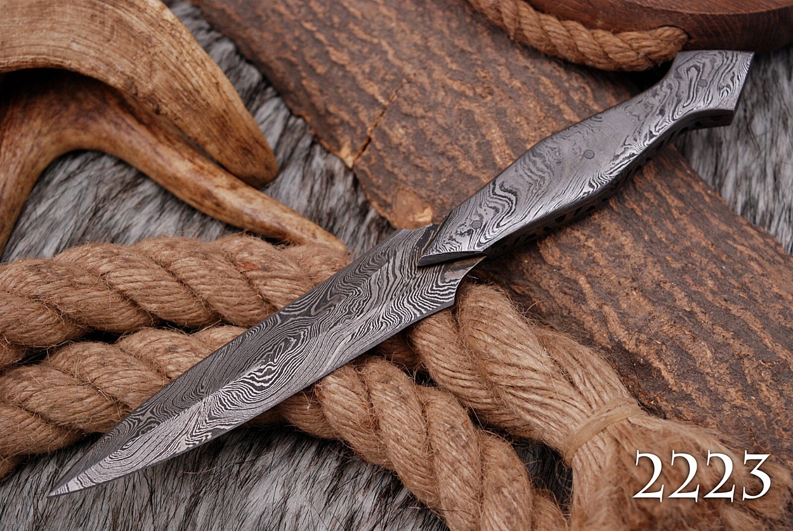 hand forged Damascus steel dirk stiletto machete knife poniard leather ...