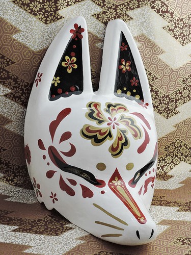 NEW Komendo Japanese Traditional Half Fox God Mask Shuka Flower ...