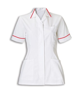 WOMENS NURSES HEALTHCARE TUNIC DENTAL SALON NHS WHITE WITH COLOURED ...