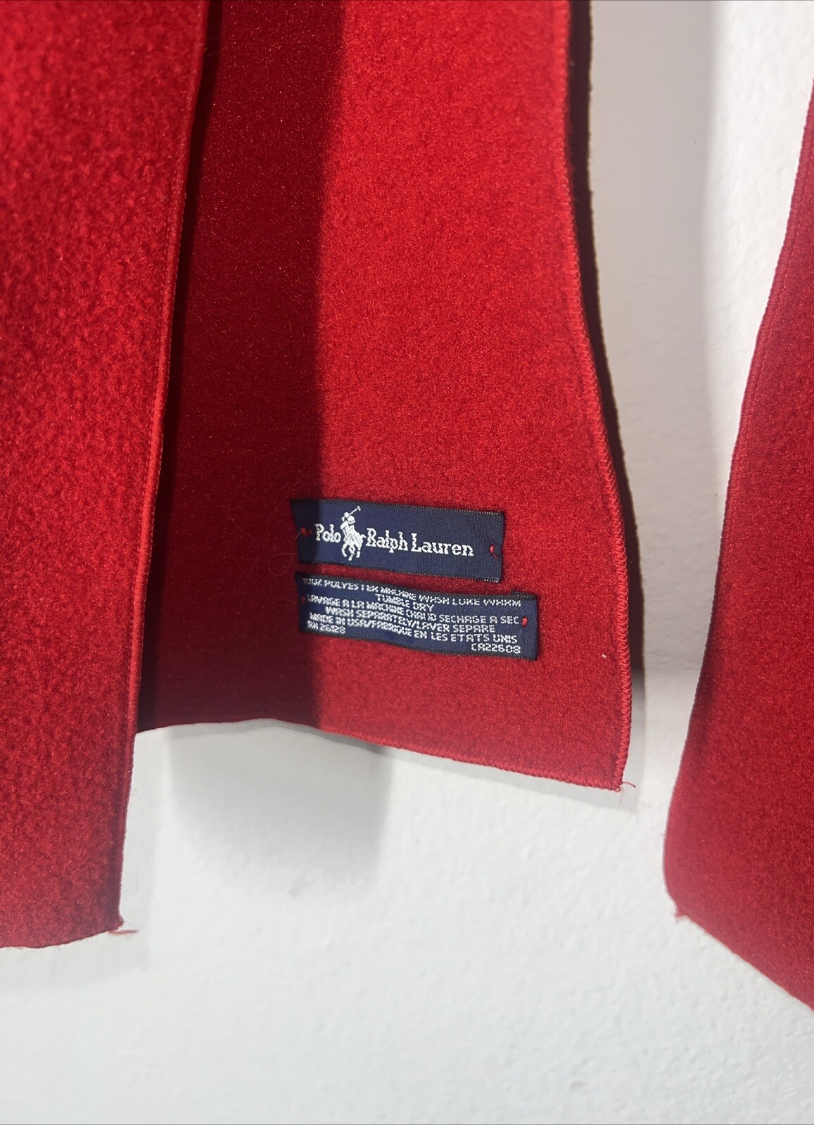 RALPH LAUREN MANS VINTAGE 1990’sPOLO LOGO RED-BLUE FLEECE SCARF 100% ...