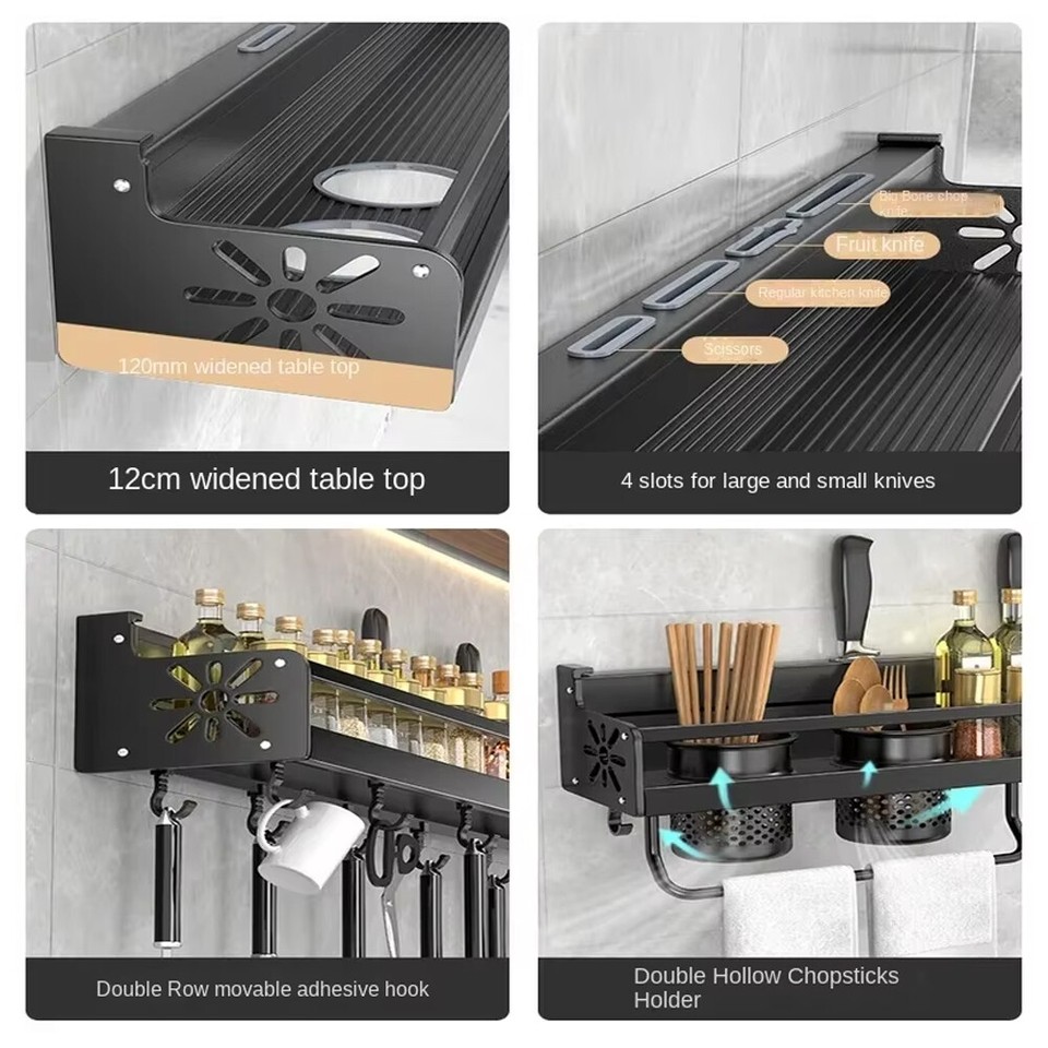 Kitchen Hook Rack Wall Mounted Utensil Rack Kitchen Shelf Organiser ...