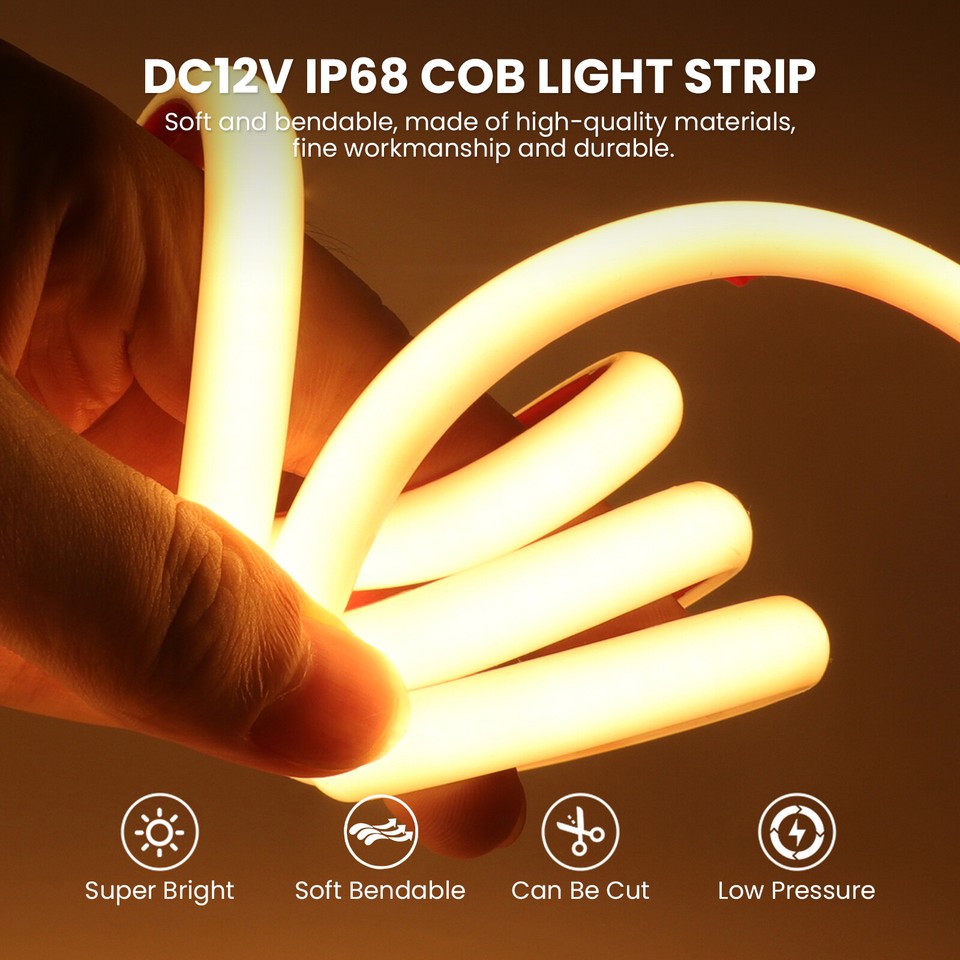 Solar COB LED Strip Lights Neon Rope Light 12V IP68 Waterproof DIY ...