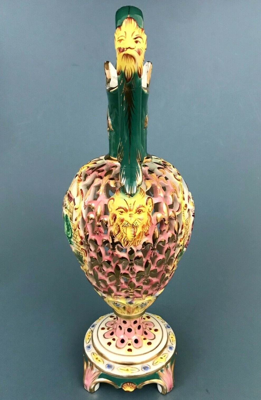 ATQ Capodimonte Italy Porcelain Open Work Relief Fairies Pitcher Vase ...