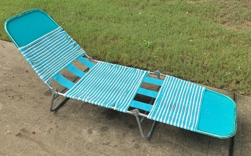 Jelly Folding Chaise Lounge Lawn Chair Blue Beach Pool Patio Vintage ...