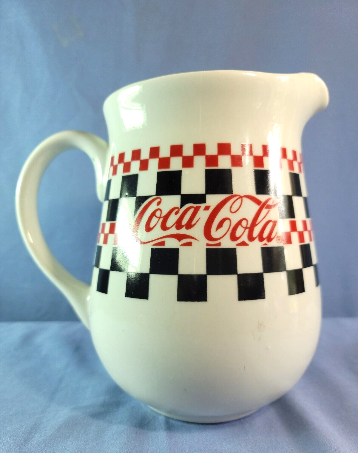 Coca-Cola Vintage Jug Checkerboard Ceramic Pitcher Red White Black Jar ...