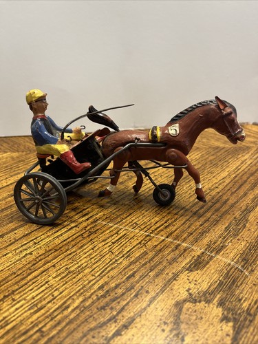 VTG Antique Made In Germany Horse Racing Trotter Sulky Rider Wind Up ...