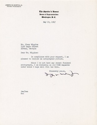 ATEGORY: Jim Wiggins Collection Joseph W. Martin Jr.- TSL (Speaker of ...