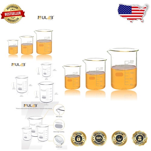 Essential 3-Piece Lab Beaker Set - 500ml, 1000ml, 2000ml with ...