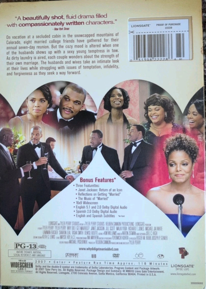 Tyler Perry's "Why Did I Get Married" (2008 DVD) Janet Jackson-New ...