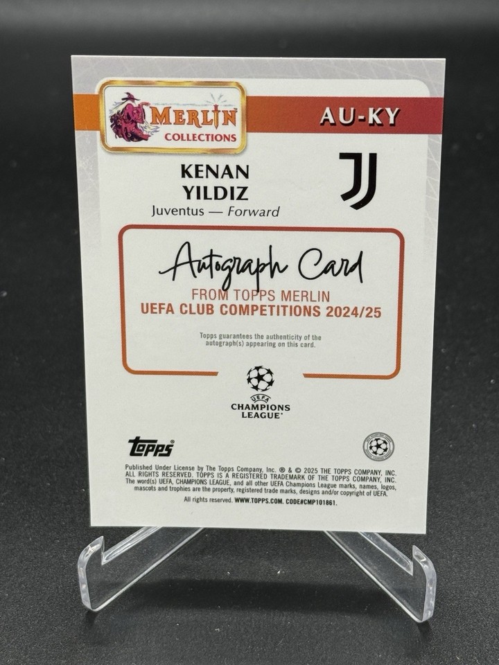 2024-25 Topps Merlin UEFA Club Kenan Yildiz /199 pink refractor auto ...