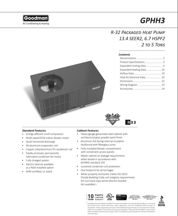 3.5 Ton Goodman Heat Pump Package Unit 13.4 SEER2 Central Air ...