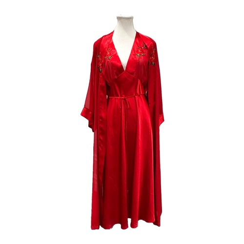 Vintage Red Nightgown & Robe Peignoir Set Med Semi Sheer With ...