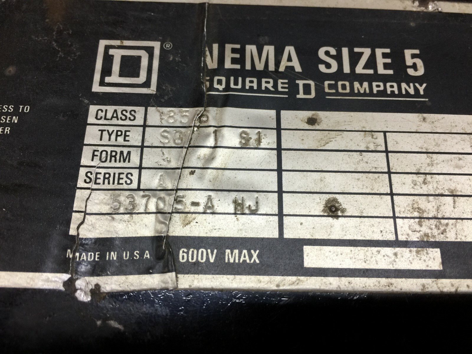 USED SQUARE D SIZE 5 3POLE 480VAC COIL 600VAC MAX STARTER 8536-SG01 | eBay