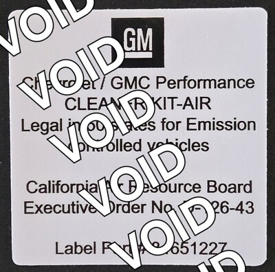 GM Chevrolet Performance CA 50 State Legal Executive Order D-126-43 ...