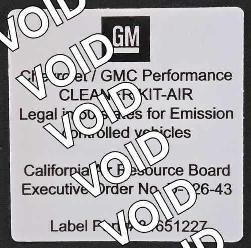 GM Chevrolet Performance CA 50 State Legal Executive Order D-126-43 ...