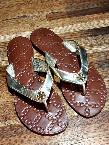 Tory Burch Monroe Thong Metalic Gold Size 6 1/2 | eBay