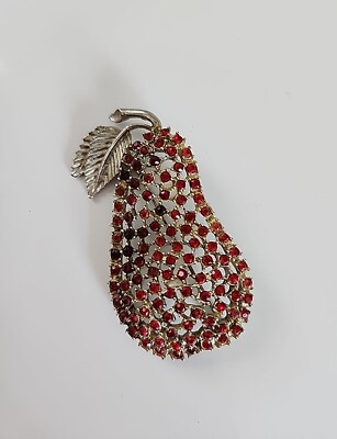 TRUE VINTAGE PEAR RHINESTONE SIGNED STANLEY RED SILVER BROOCH PIN | eBay