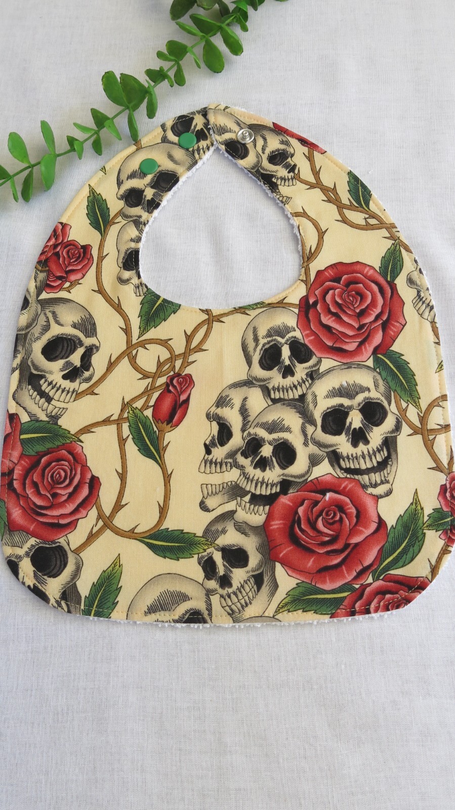 Handmade bib- Skulls and Roses on cream ~ Rockabilly~ | eBay